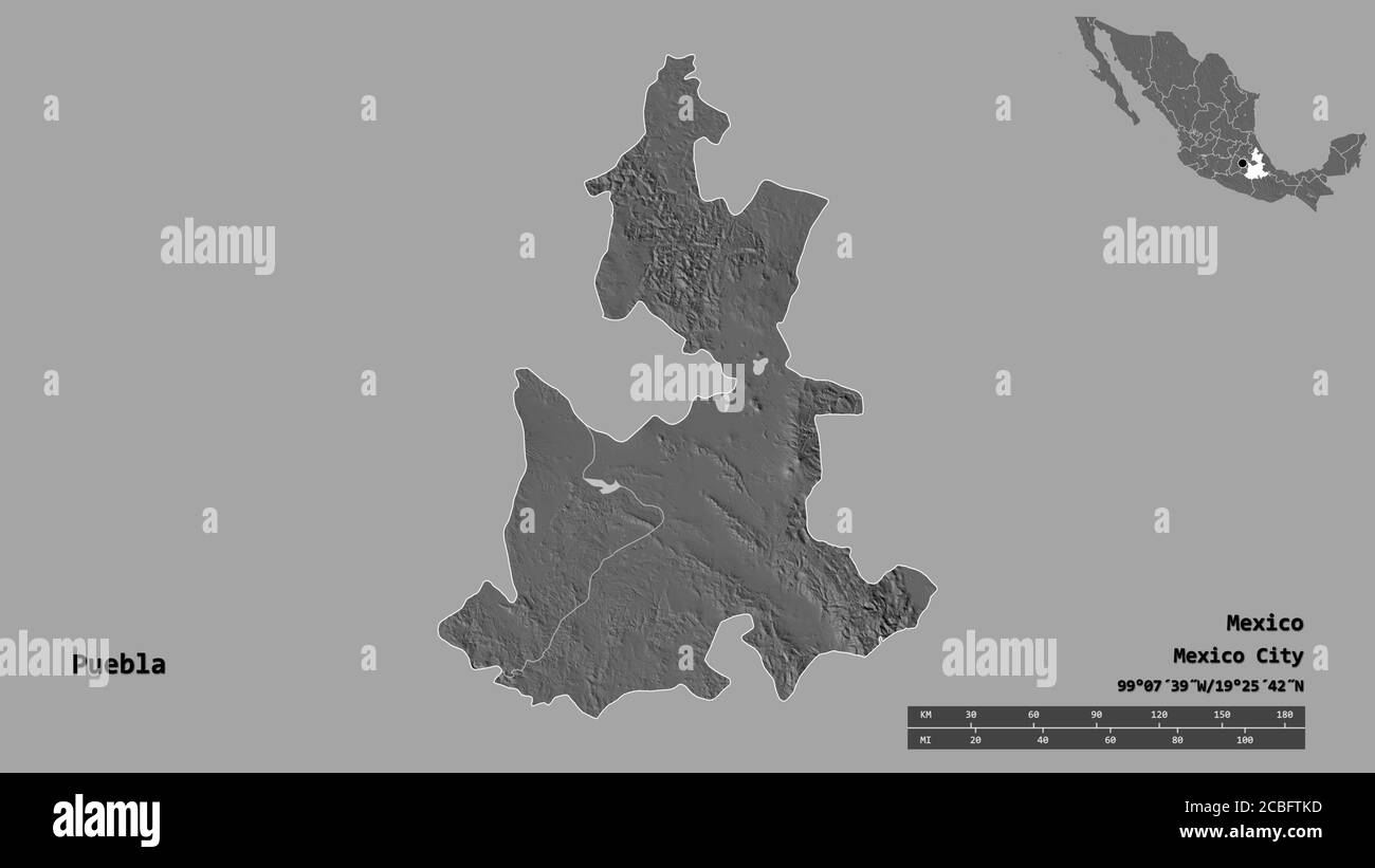 Shape of Puebla, state of Mexico, with its capital isolated on solid ...