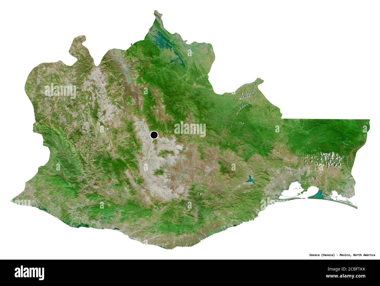 Shape of Oaxaca, state of Mexico, with its capital isolated on white ...
