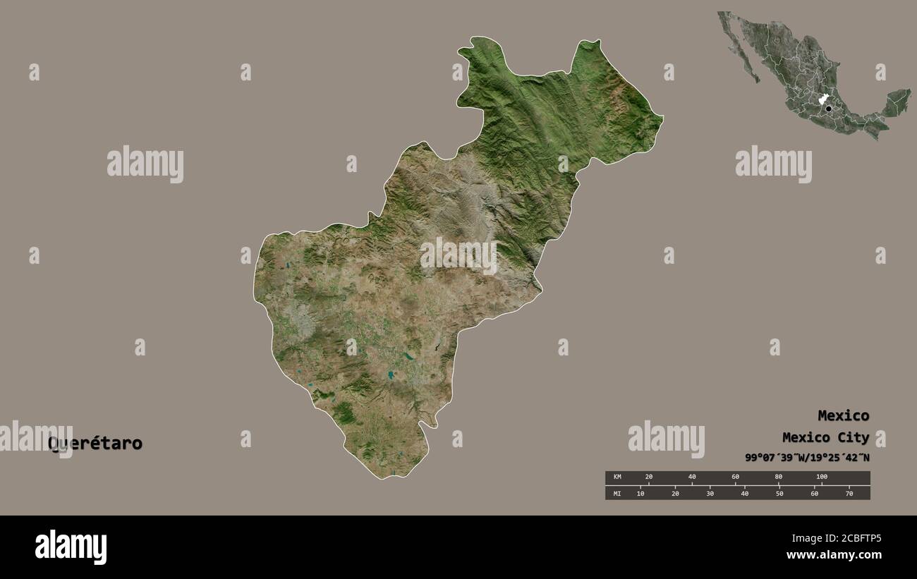 Shape of Querétaro, state of Mexico, with its capital isolated on solid ...