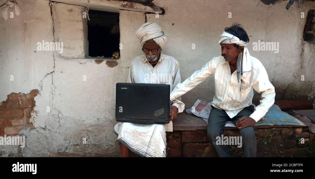 DISTRICT KATNI, INDIA - AUGUST 20, 2019: Two indian village people ...