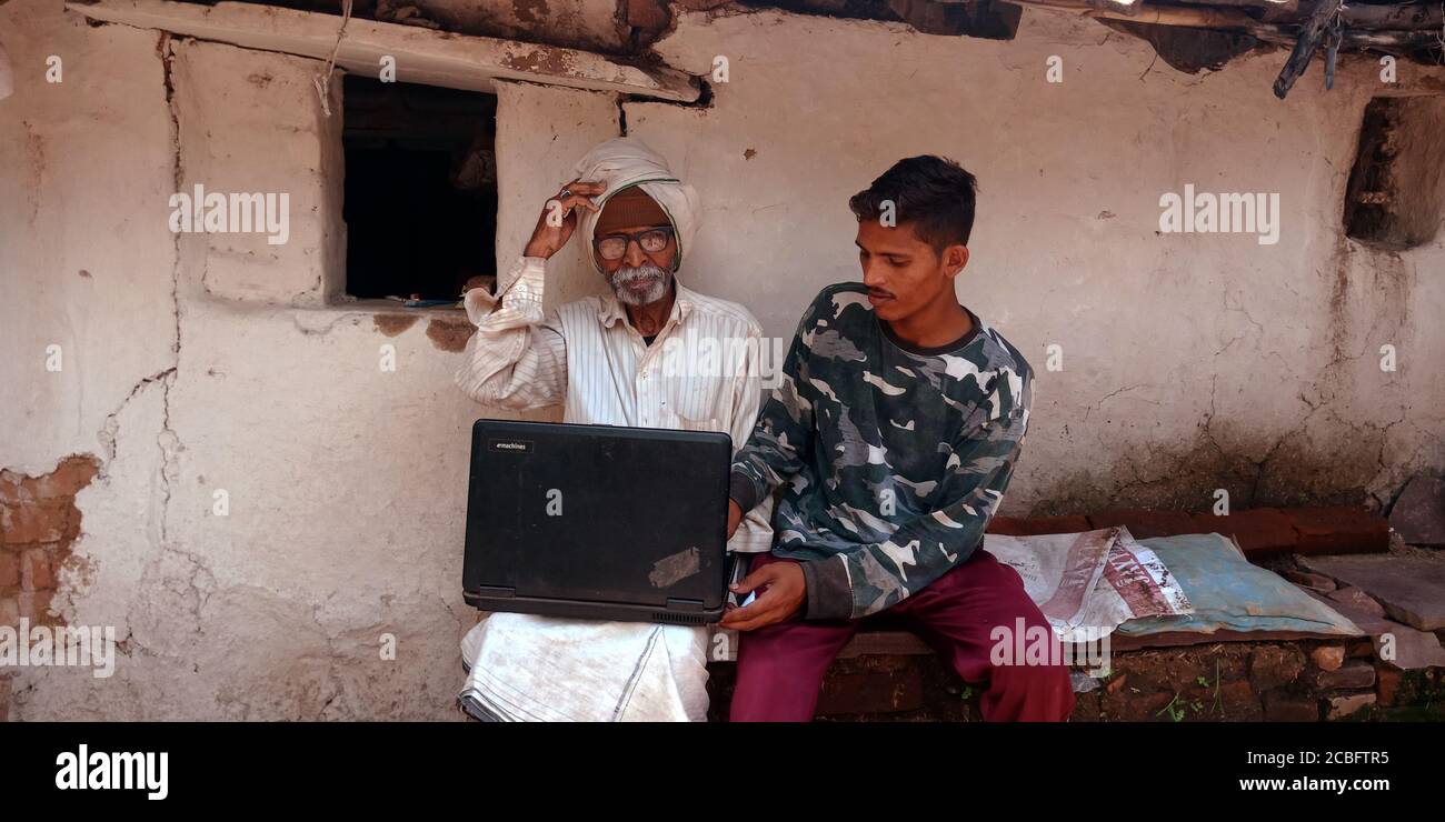 DISTRICT KATNI, INDIA - AUGUST 20, 2019: An indian village old man ...