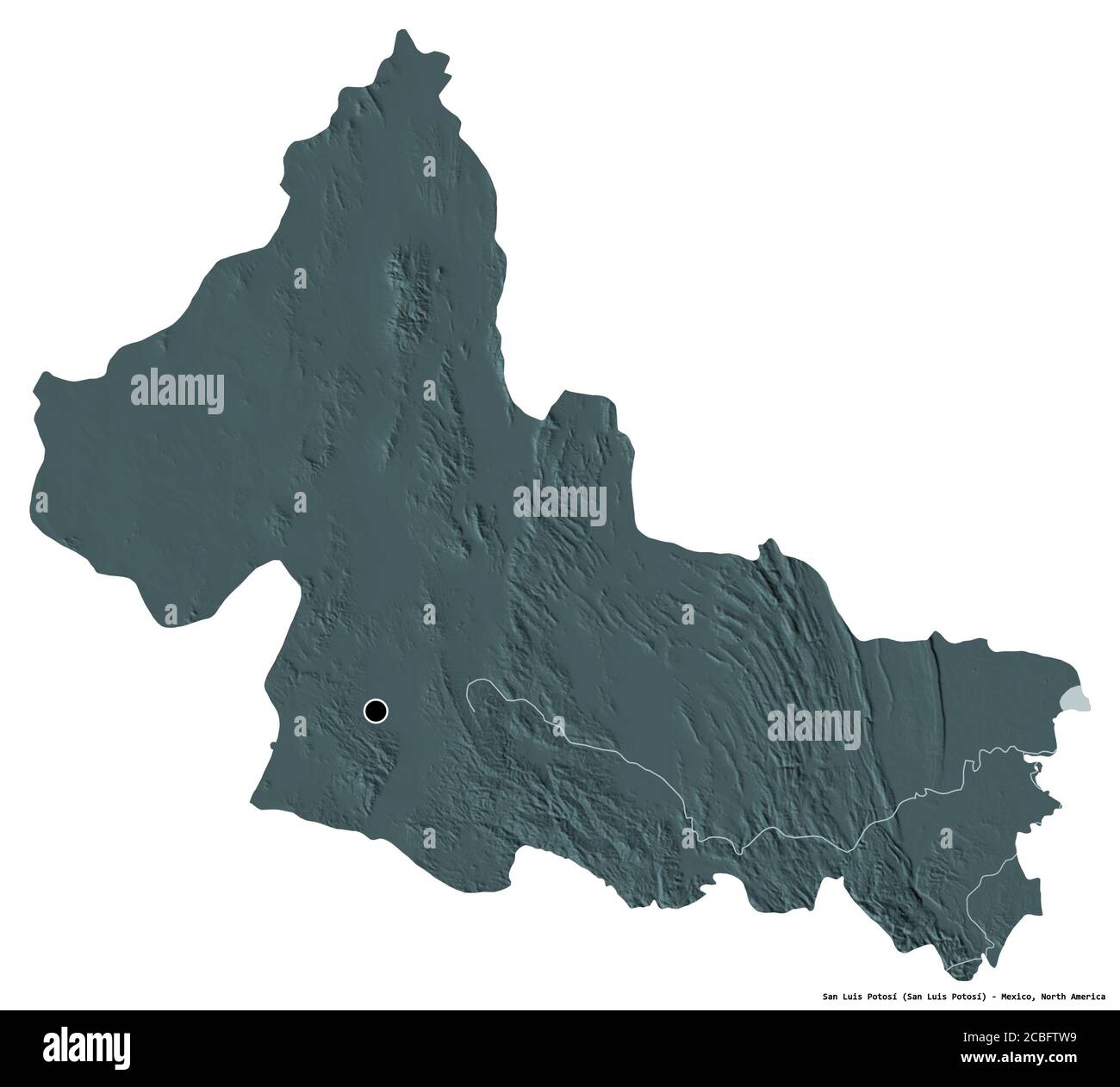 Shape of San Luis Potosí, state of Mexico, with its capital isolated on ...
