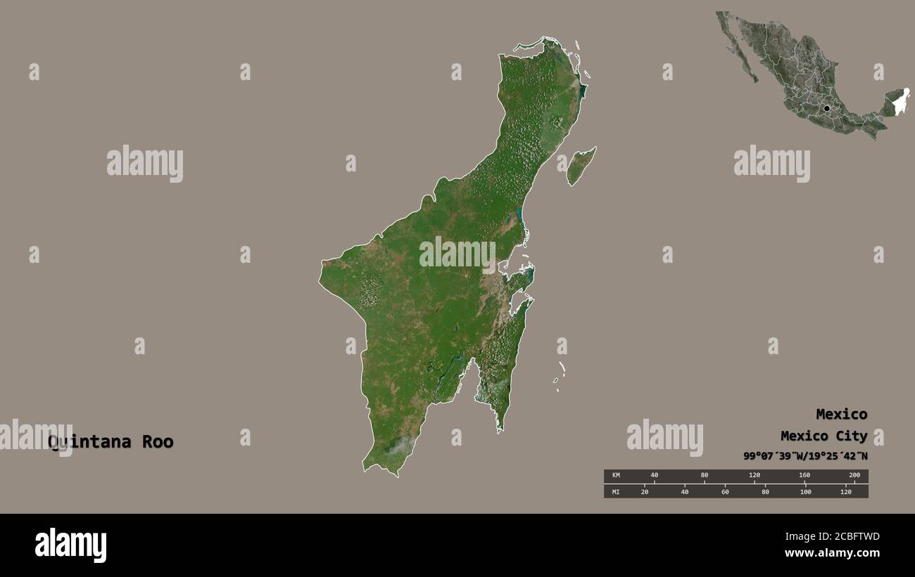 Shape of Quintana Roo, state of Mexico, with its capital isolated on ...