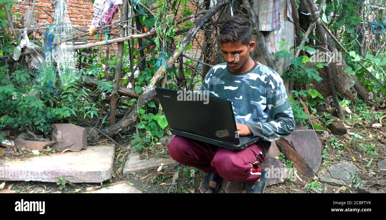 DISTRICT KATNI, INDIA - AUGUST 20, 2019: An indian village boy ...