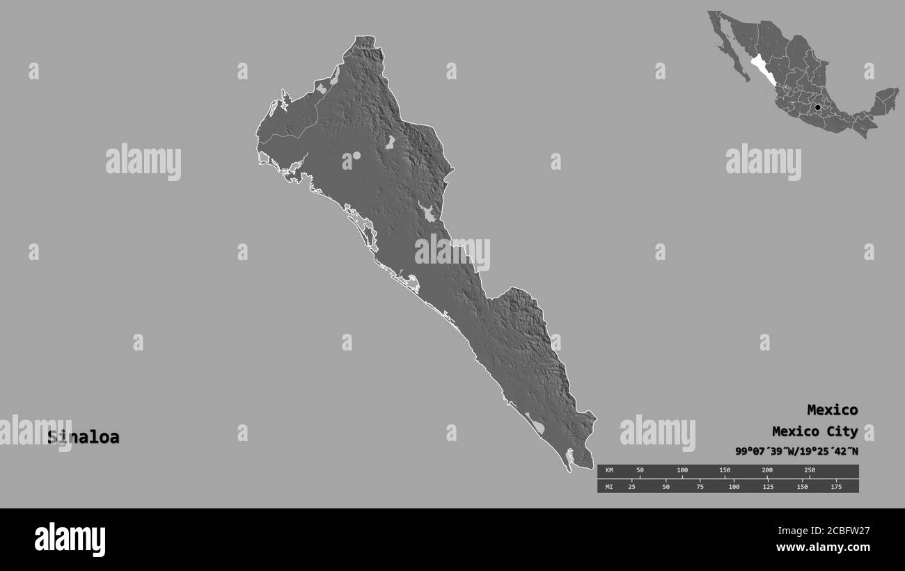 Shape of Sinaloa, state of Mexico, with its capital isolated on solid ...