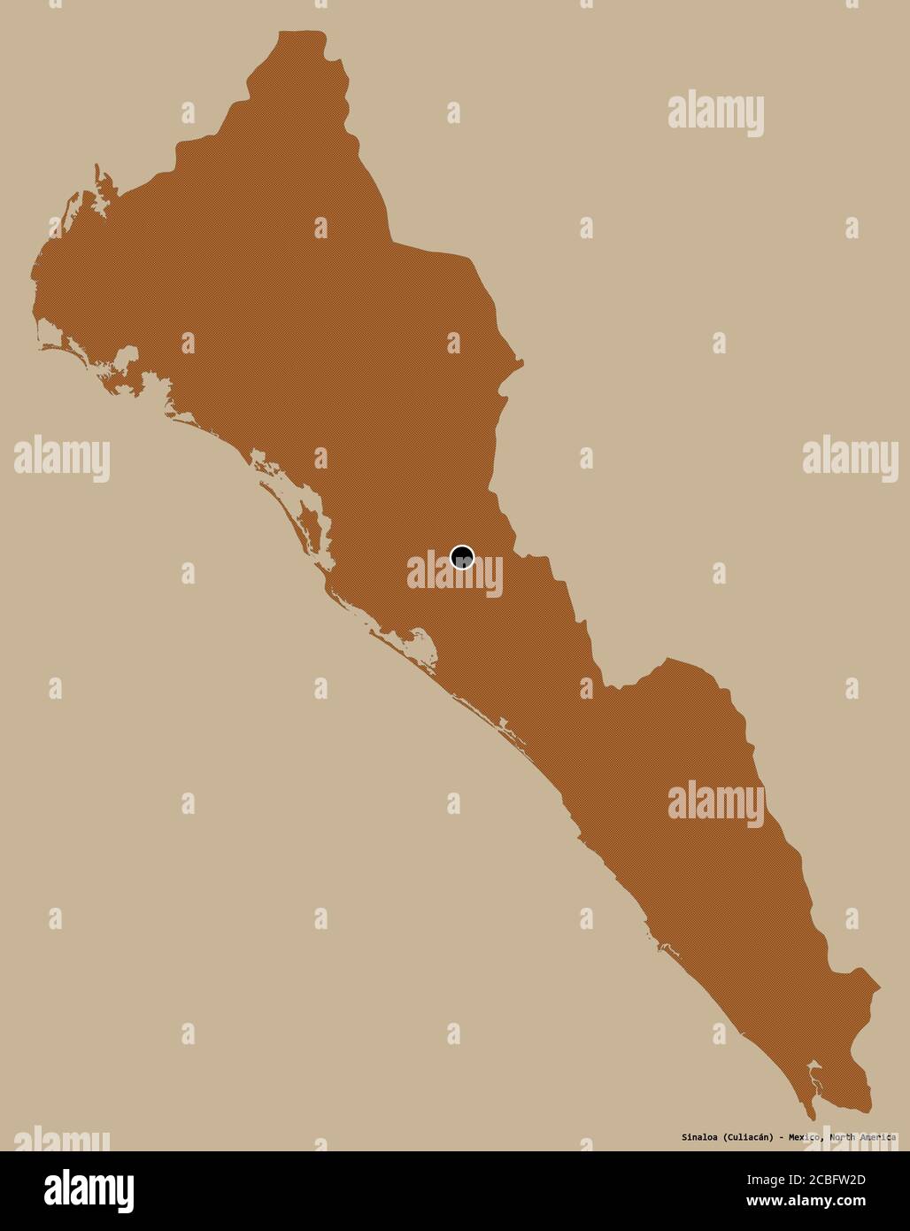 Shape of Sinaloa, state of Mexico, with its capital isolated on a solid ...