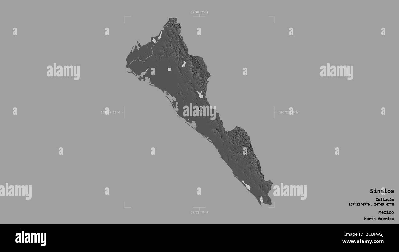 Area of Sinaloa, state of Mexico, isolated on a solid background in a ...