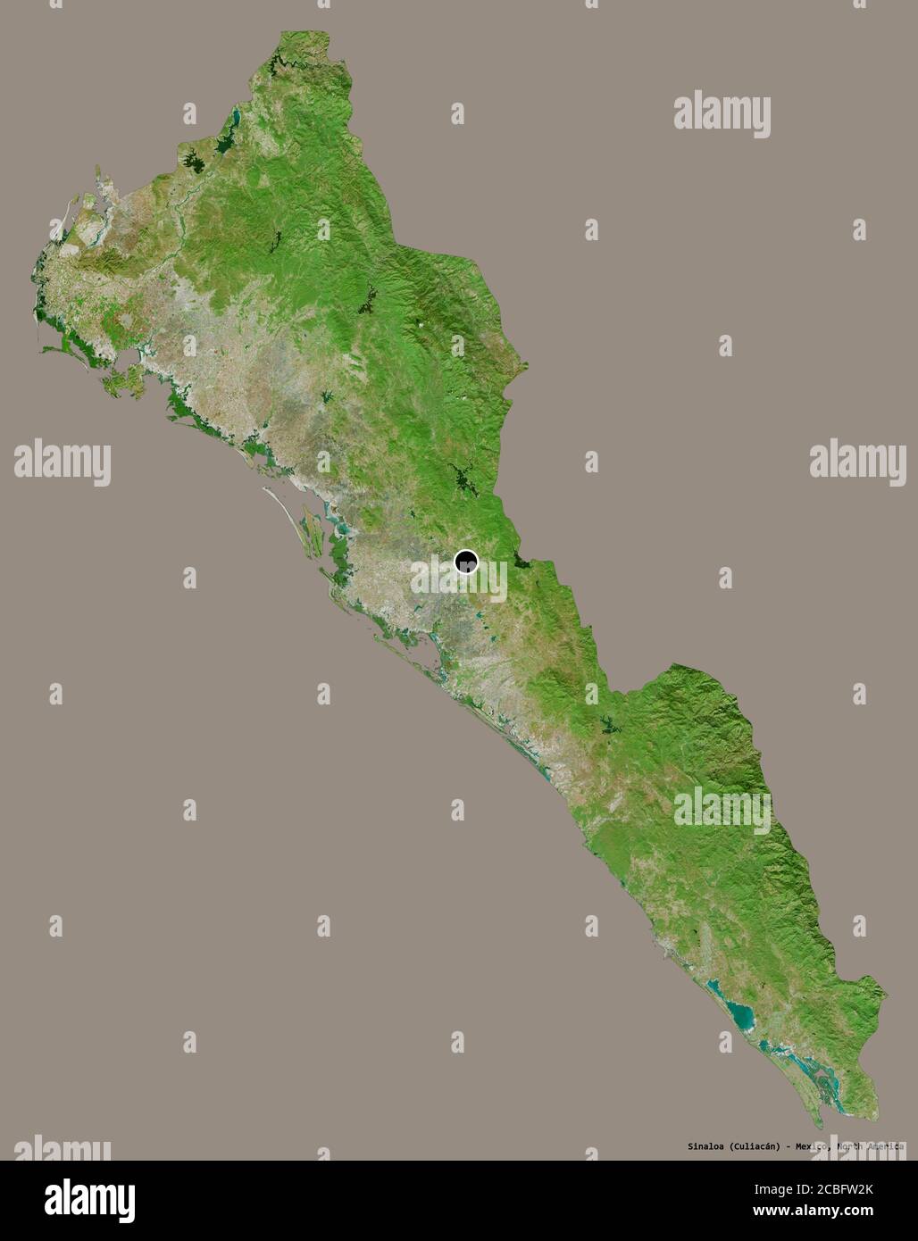 Shape of Sinaloa, state of Mexico, with its capital isolated on a solid ...