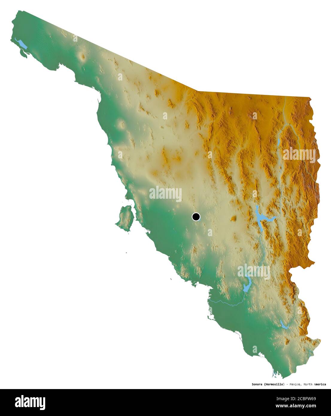 Shape of Sonora, state of Mexico, with its capital isolated on white ...