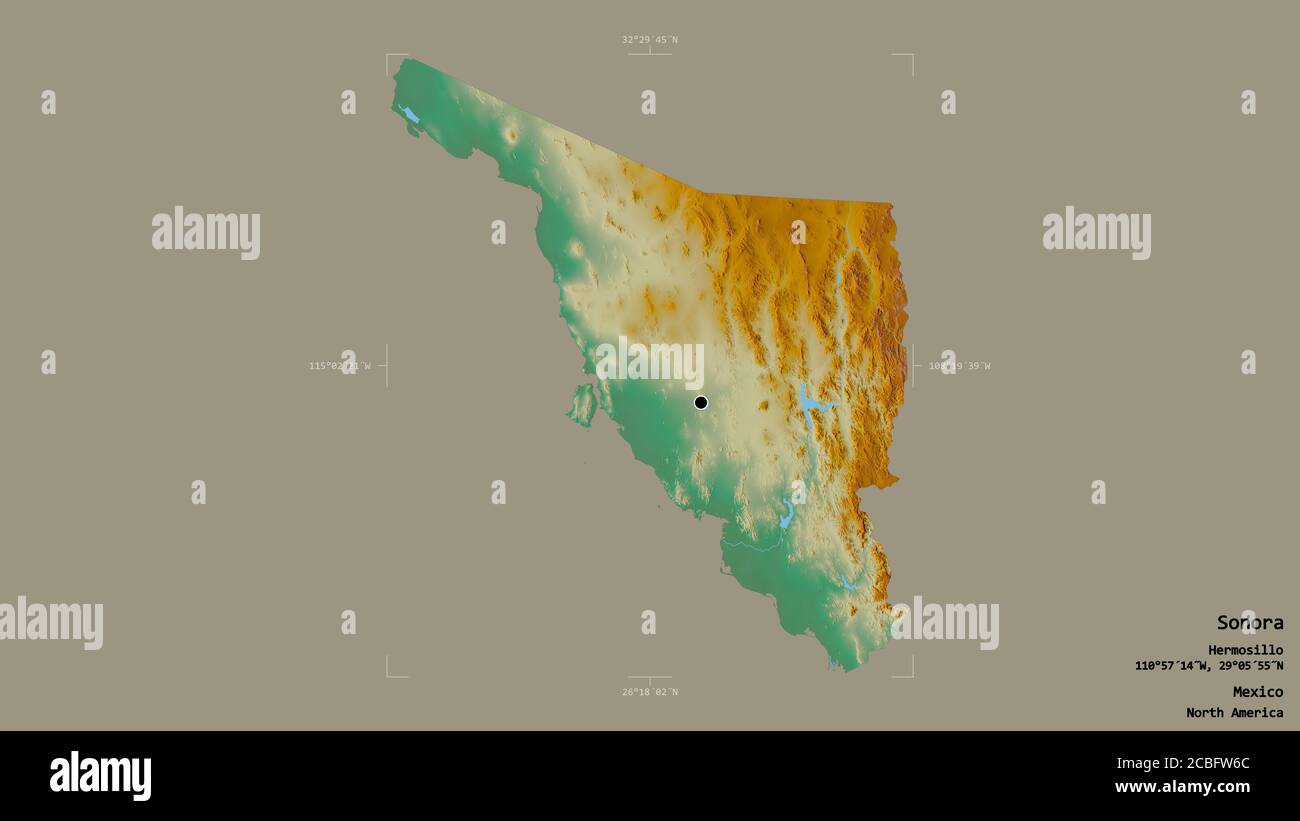 Area of Sonora, state of Mexico, isolated on a solid background in a ...