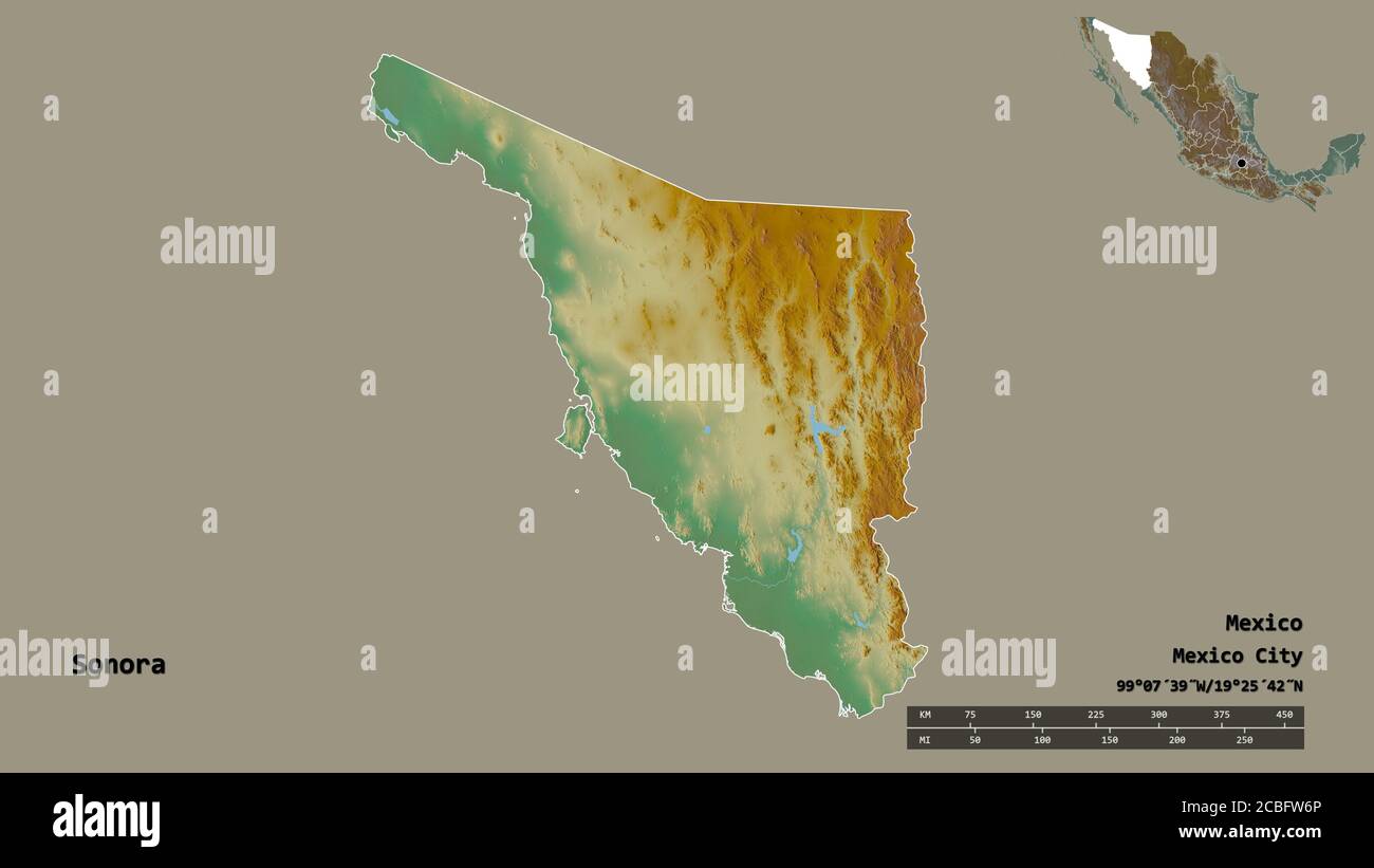 Shape of Sonora, state of Mexico, with its capital isolated on solid ...