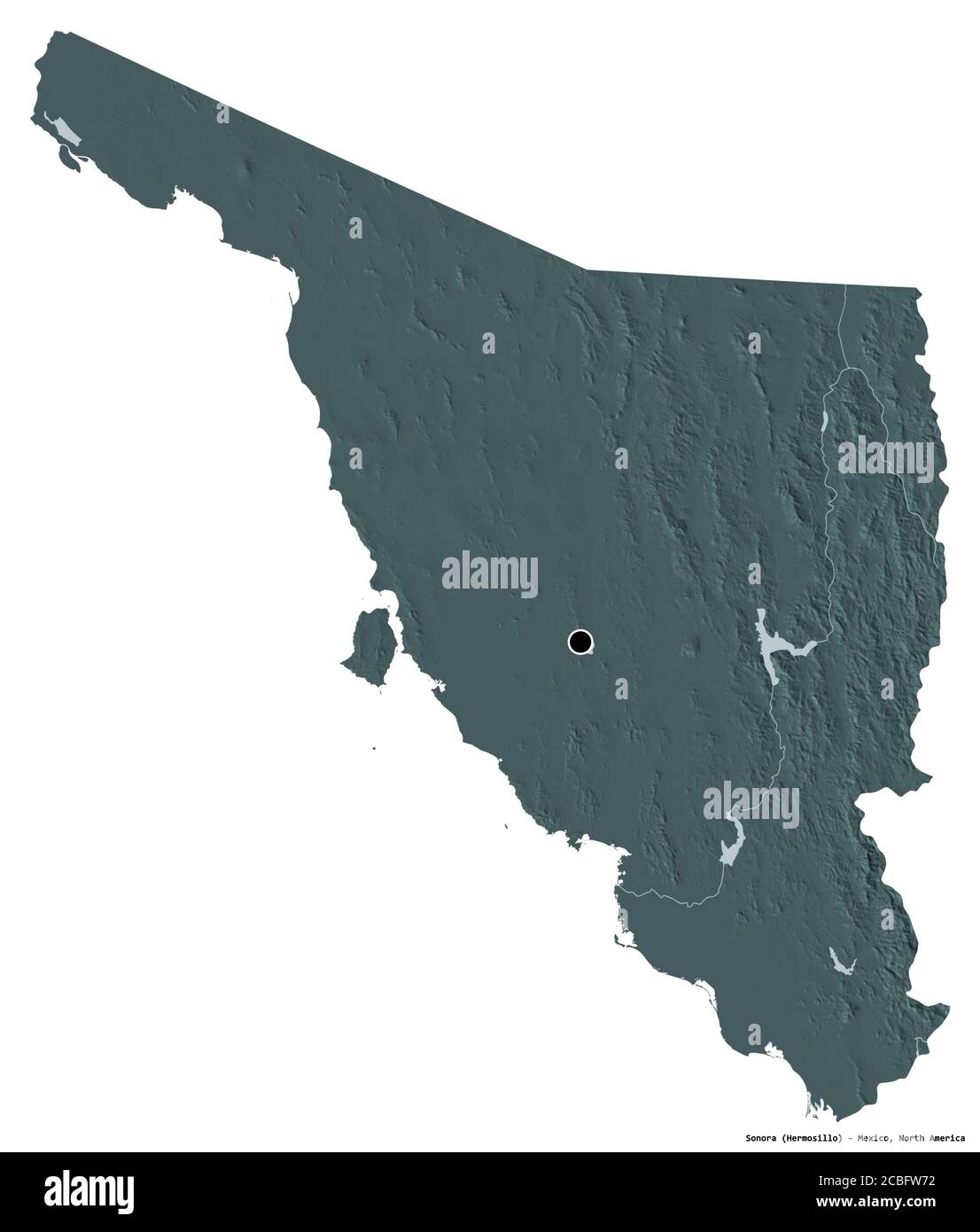 Shape of Sonora, state of Mexico, with its capital isolated on white ...