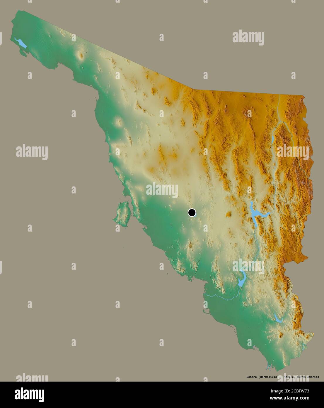 Shape of Sonora, state of Mexico, with its capital isolated on a solid ...