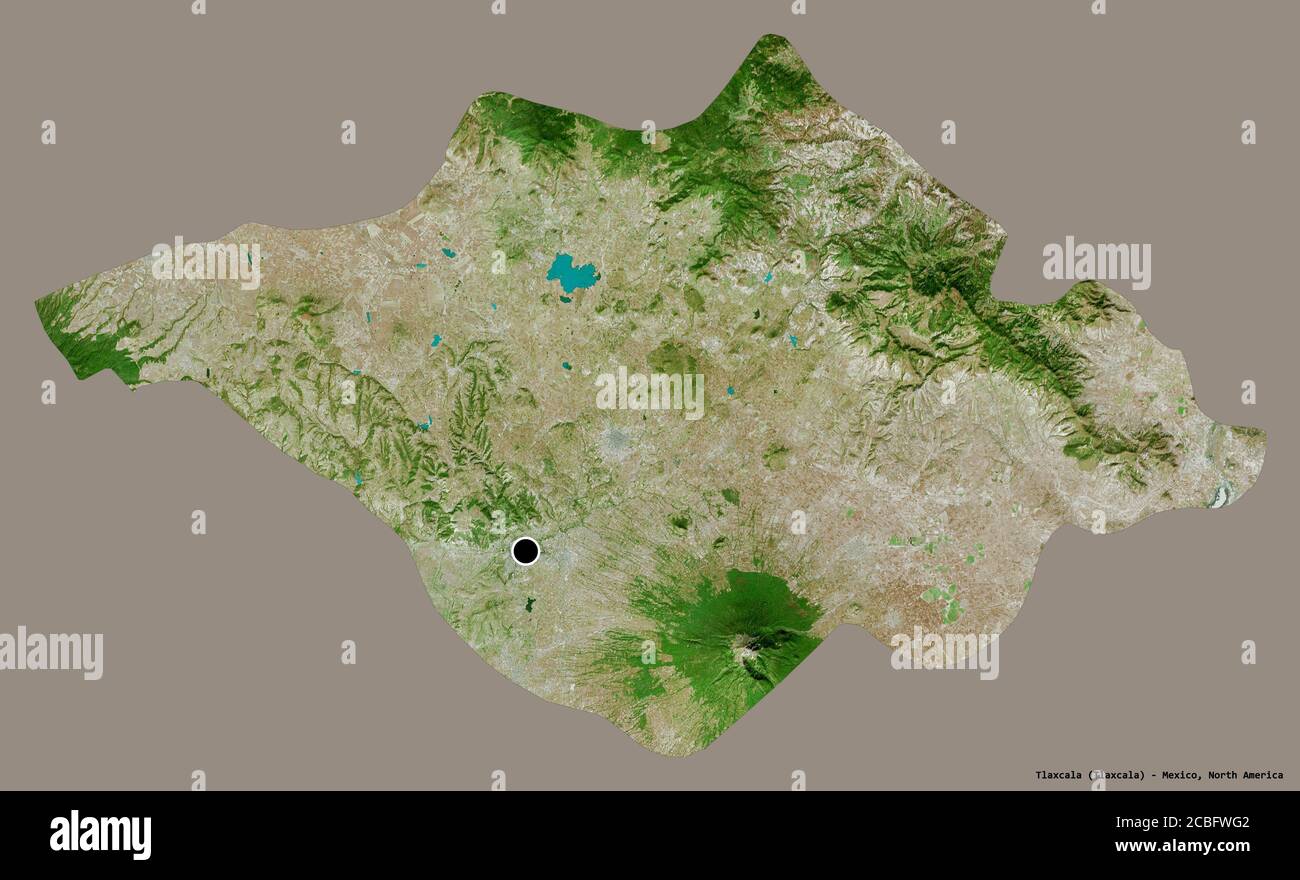 Shape of Tlaxcala, state of Mexico, with its capital isolated on a ...