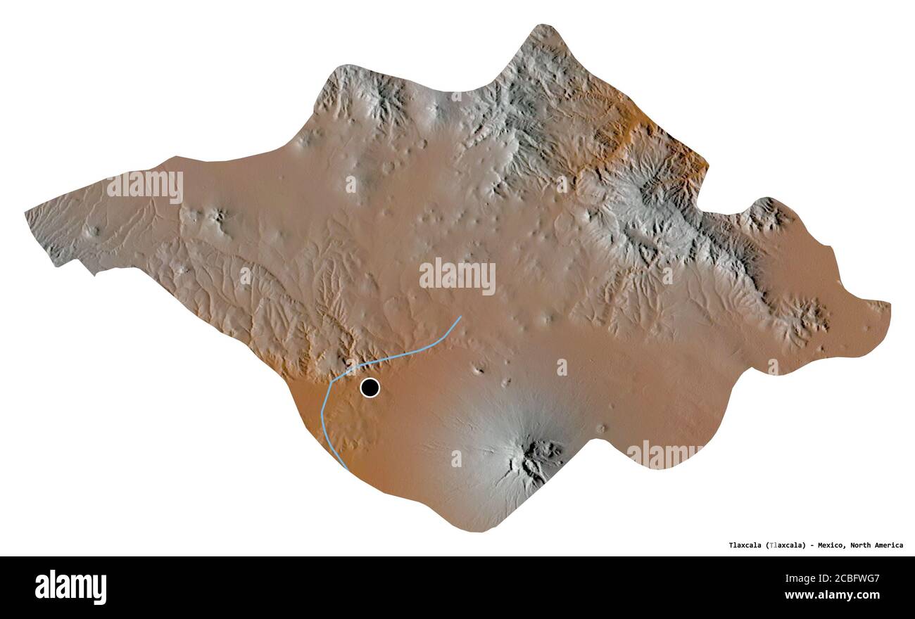 Shape of Tlaxcala, state of Mexico, with its capital isolated on white ...