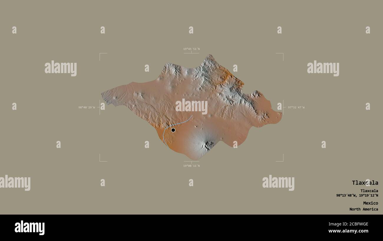 Area of Tlaxcala, state of Mexico, isolated on a solid background in a ...
