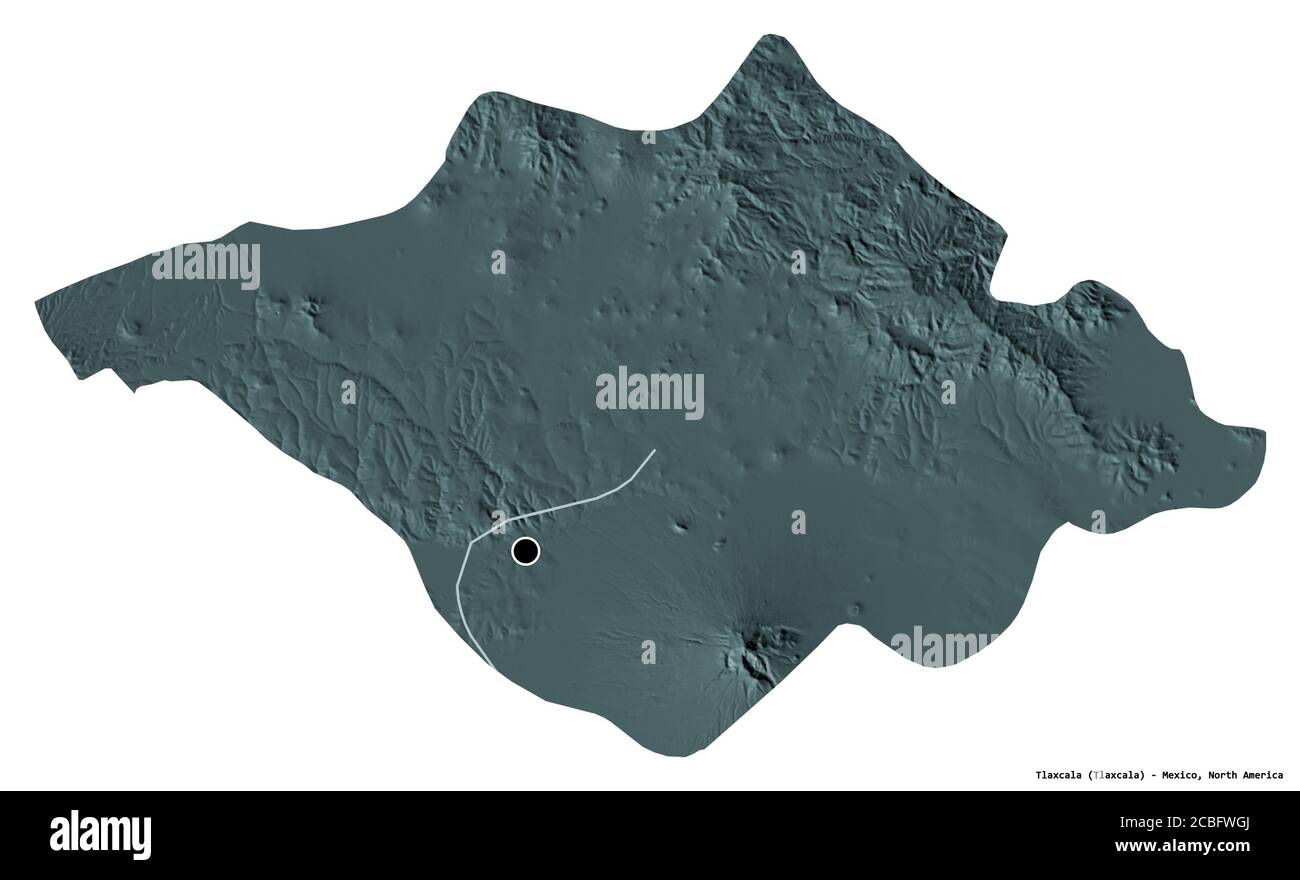 Shape of Tlaxcala, state of Mexico, with its capital isolated on white ...