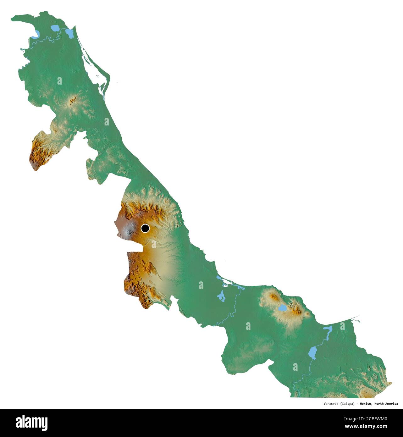 Shape of Veracruz, state of Mexico, with its capital isolated on white ...