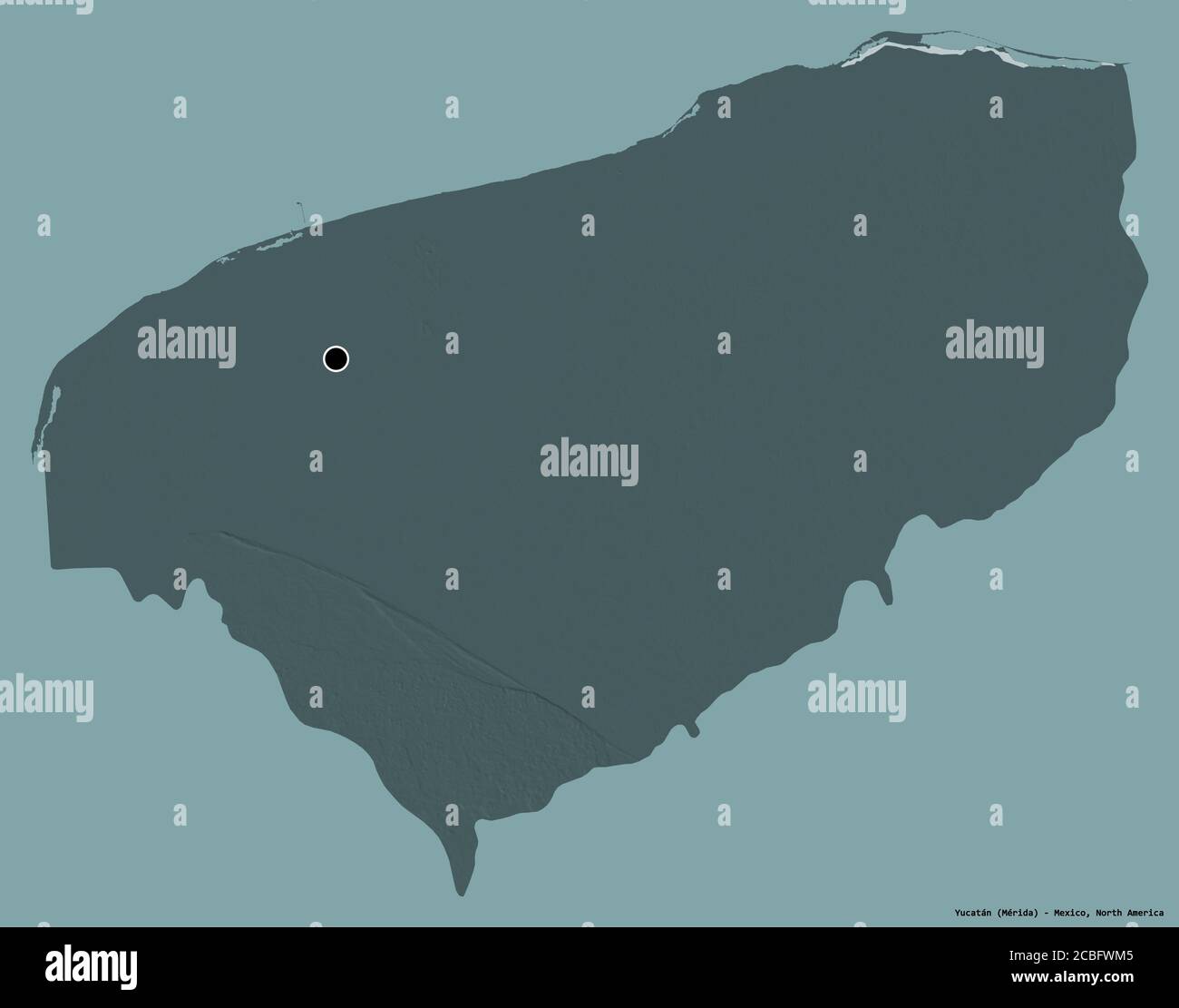Shape of Yucatán, state of Mexico, with its capital isolated on a solid ...