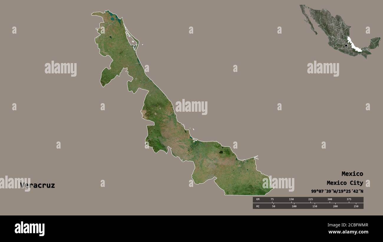 Shape of Veracruz, state of Mexico, with its capital isolated on solid ...
