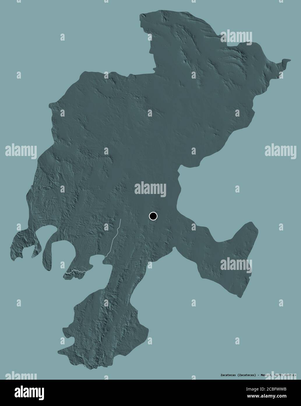 Shape of Zacatecas, state of Mexico, with its capital isolated on a ...