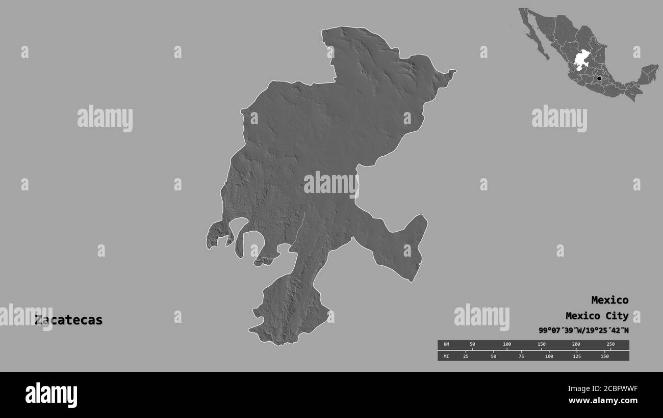 Shape of Zacatecas, state of Mexico, with its capital isolated on solid ...