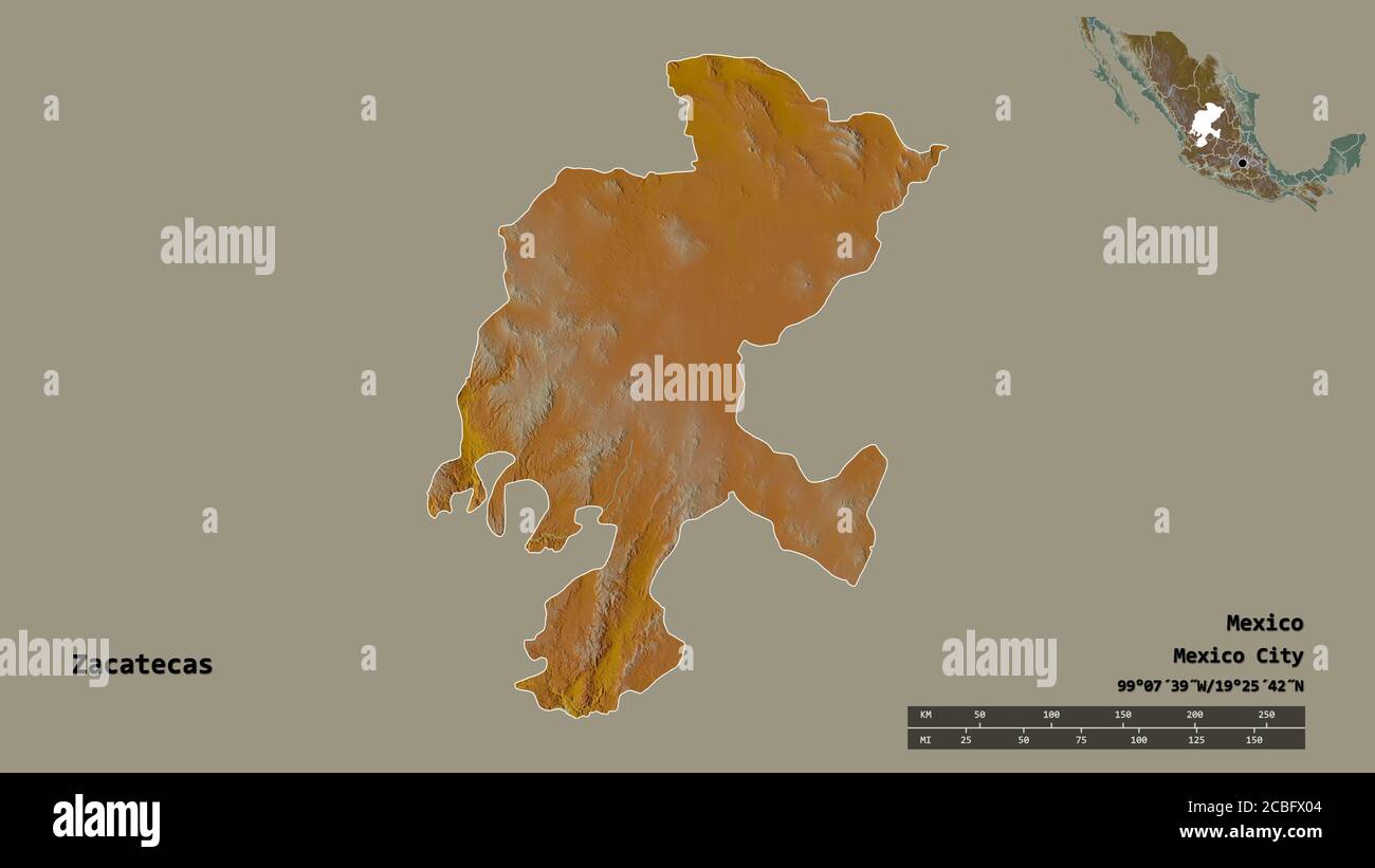 Shape of Zacatecas, state of Mexico, with its capital isolated on solid ...