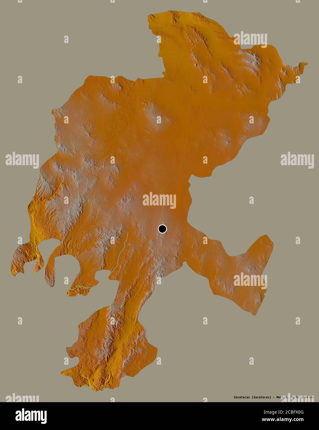 Shape of Zacatecas, state of Mexico, with its capital isolated on a ...