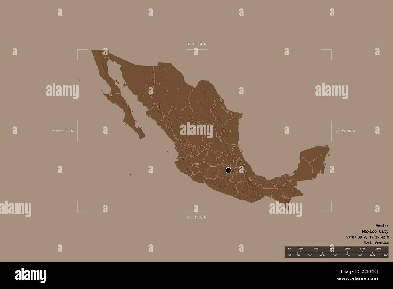 Area of Mexico isolated on a solid background in a georeferenced ...