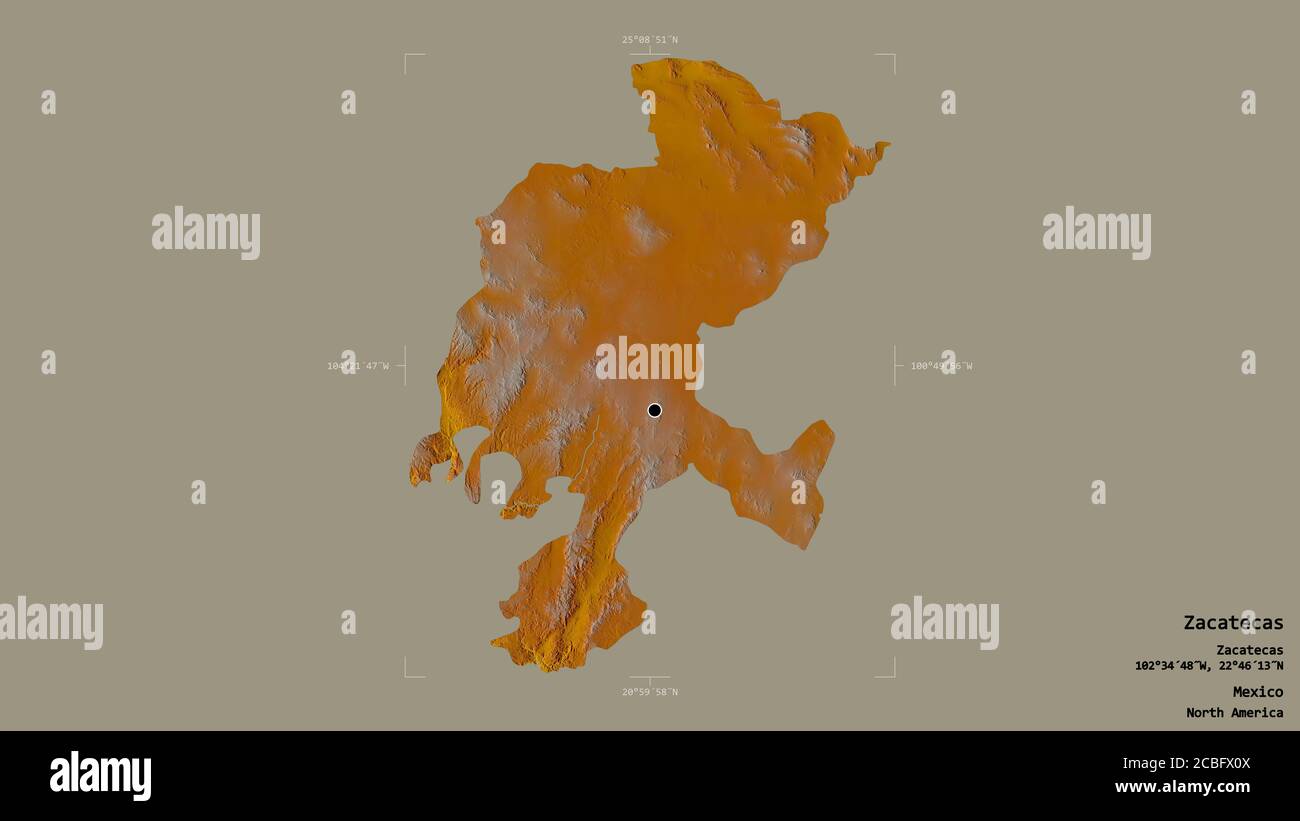 Area of Zacatecas, state of Mexico, isolated on a solid background in a ...