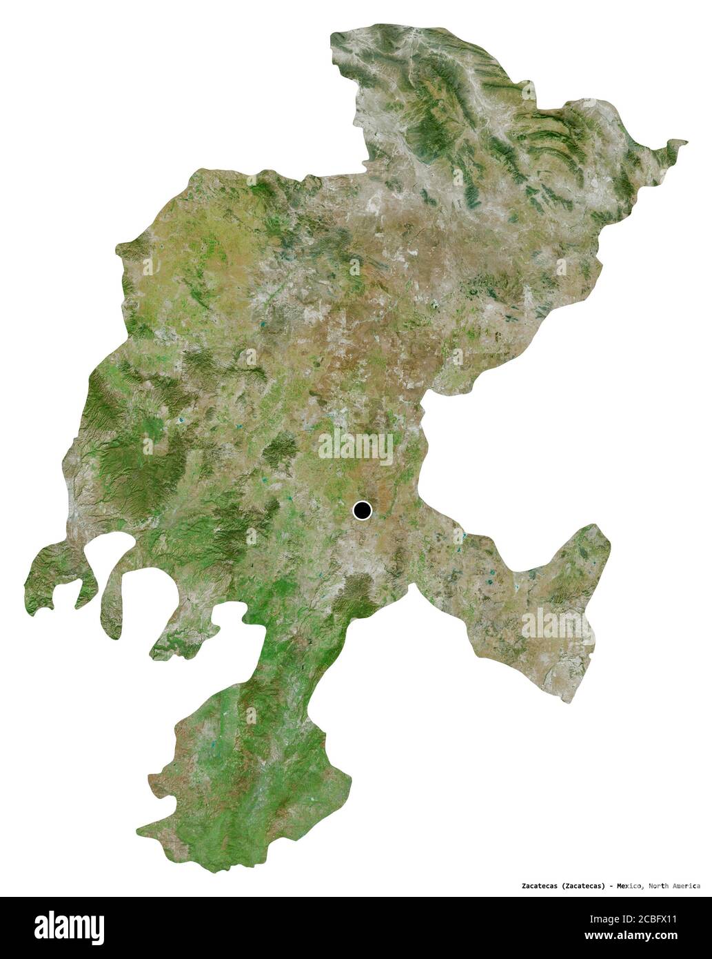 Shape of Zacatecas, state of Mexico, with its capital isolated on white ...