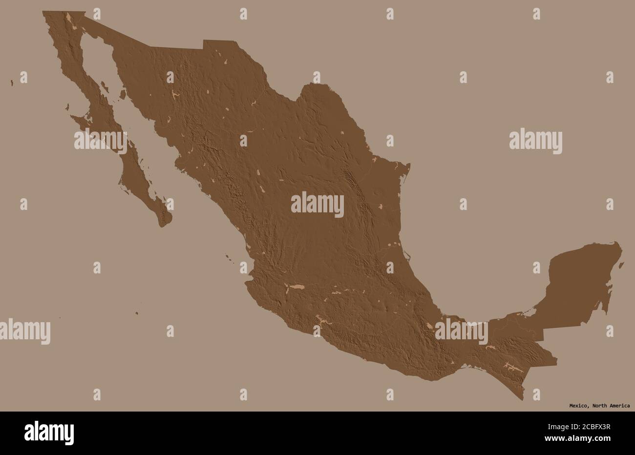 Shape of Mexico with its capital isolated on a solid color background ...