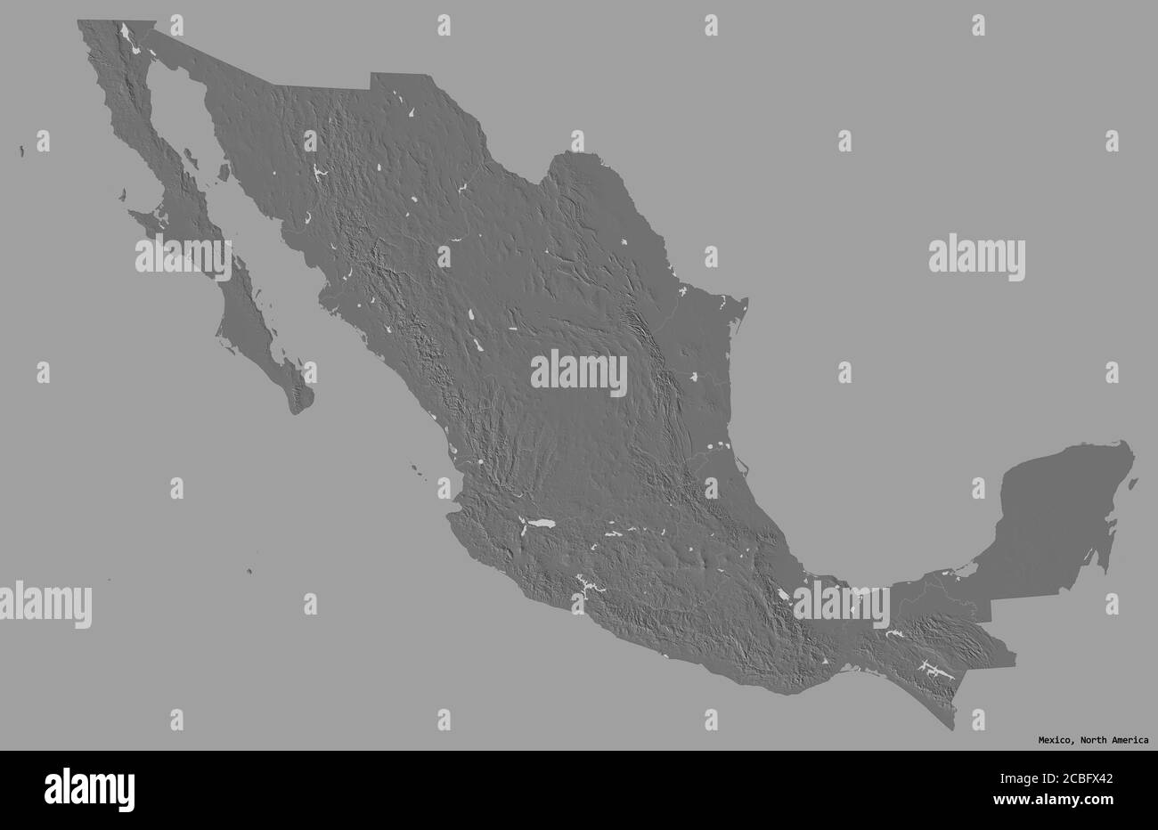 Shape of Mexico with its capital isolated on a solid color background ...
