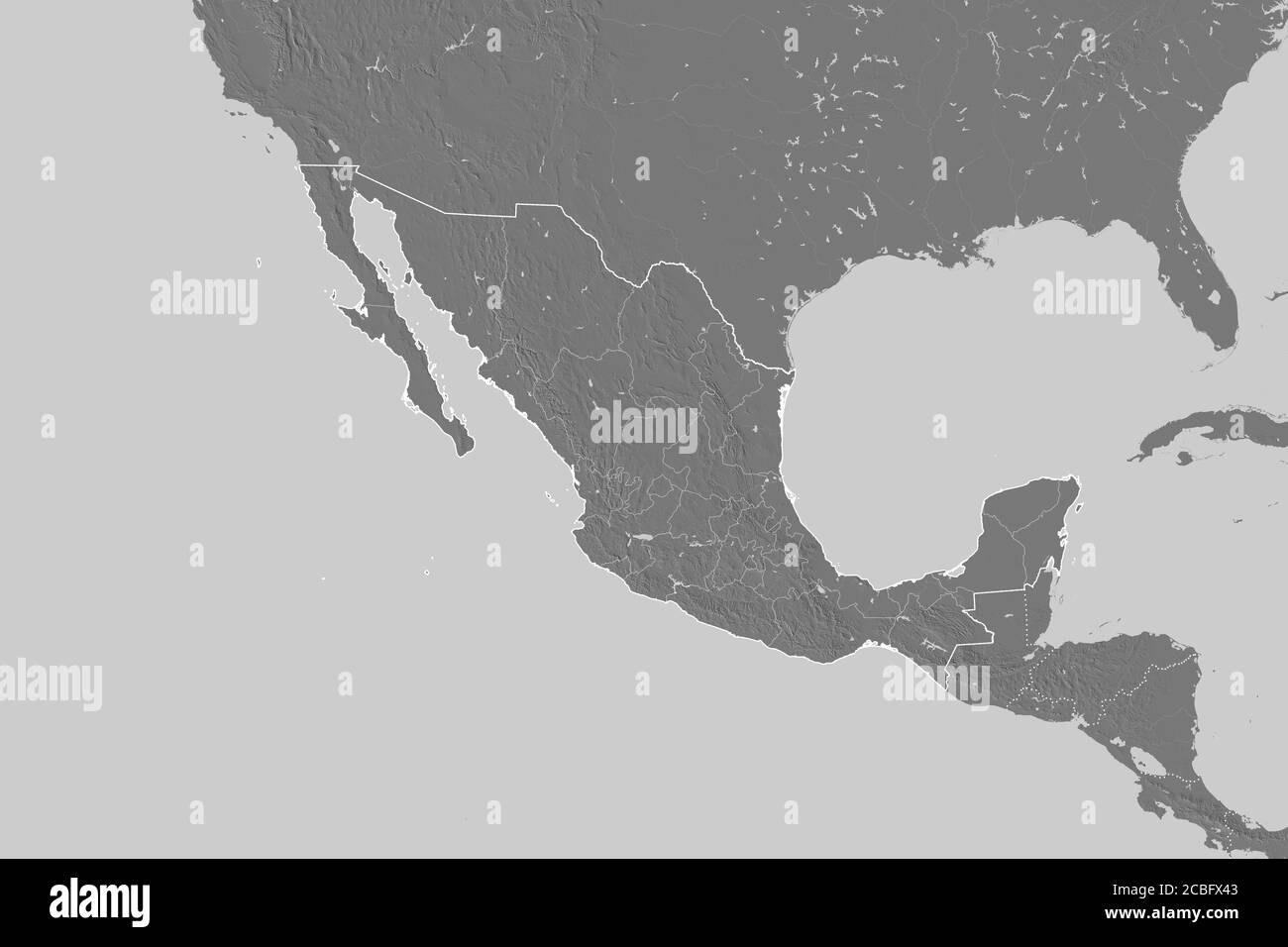 Extended area of Mexico with country outline, international and ...