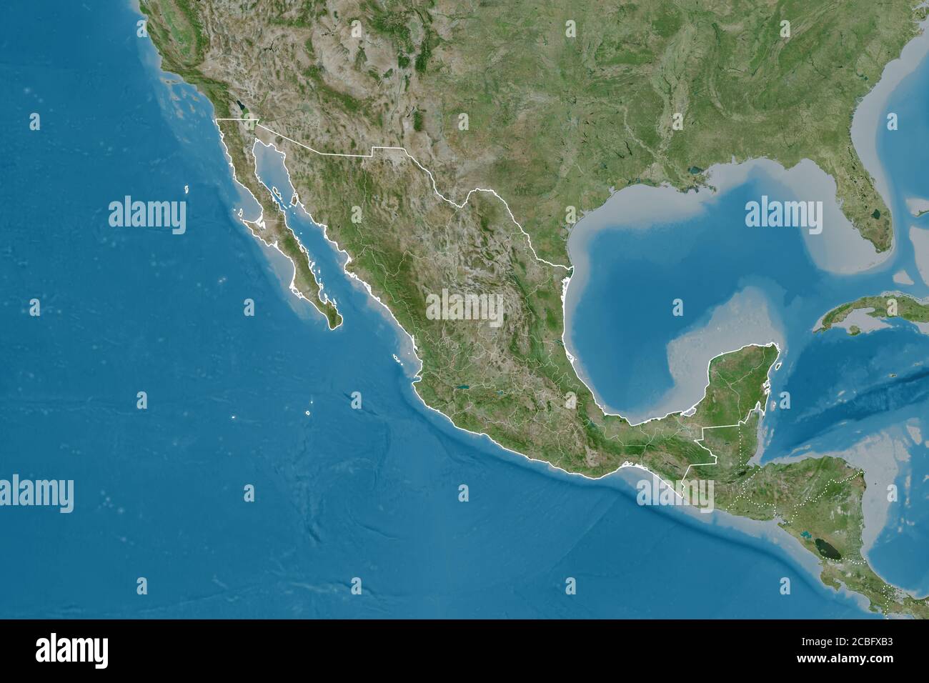 Extended area of Mexico with country outline, international and ...