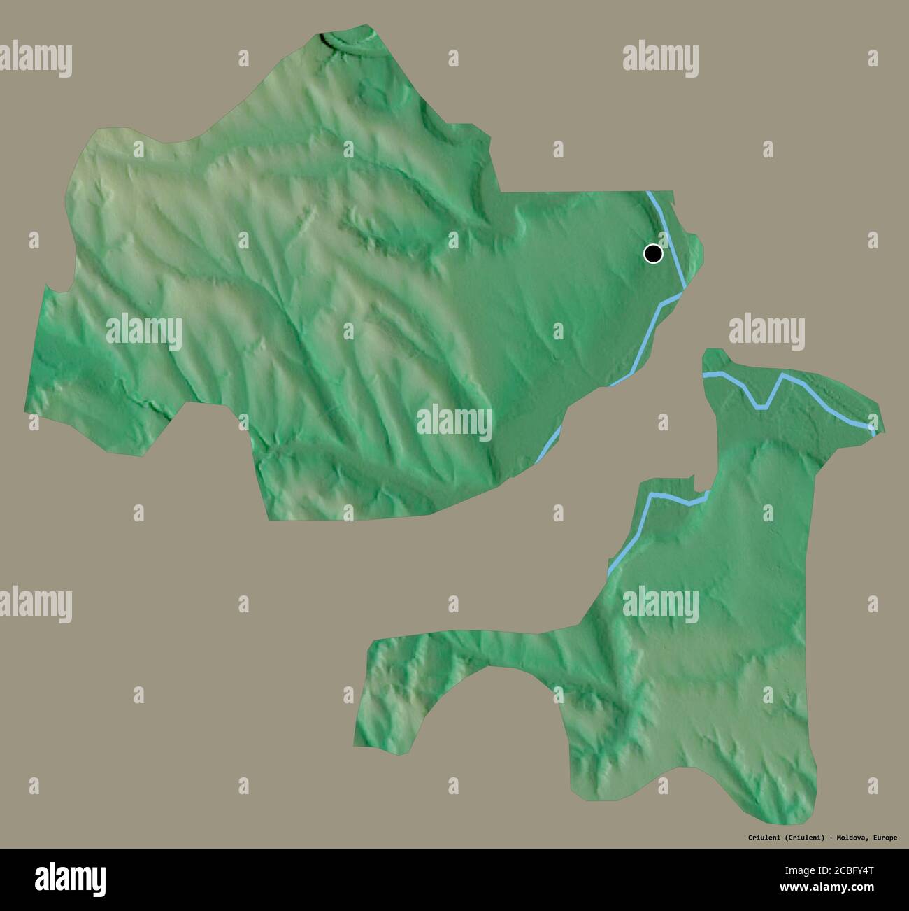 Shape of Criuleni, district of Moldova, with its capital isolated on a ...