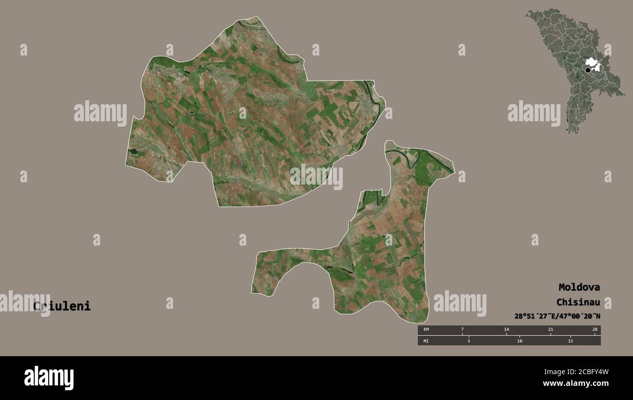 Shape of Criuleni, district of Moldova, with its capital isolated on ...