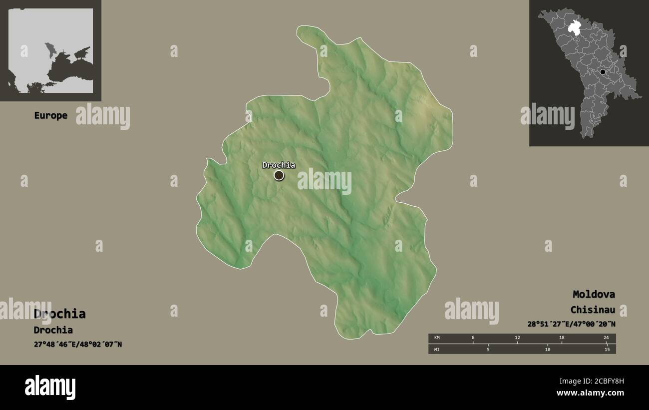 Shape of Drochia, district of Moldova, and its capital. Distance scale ...