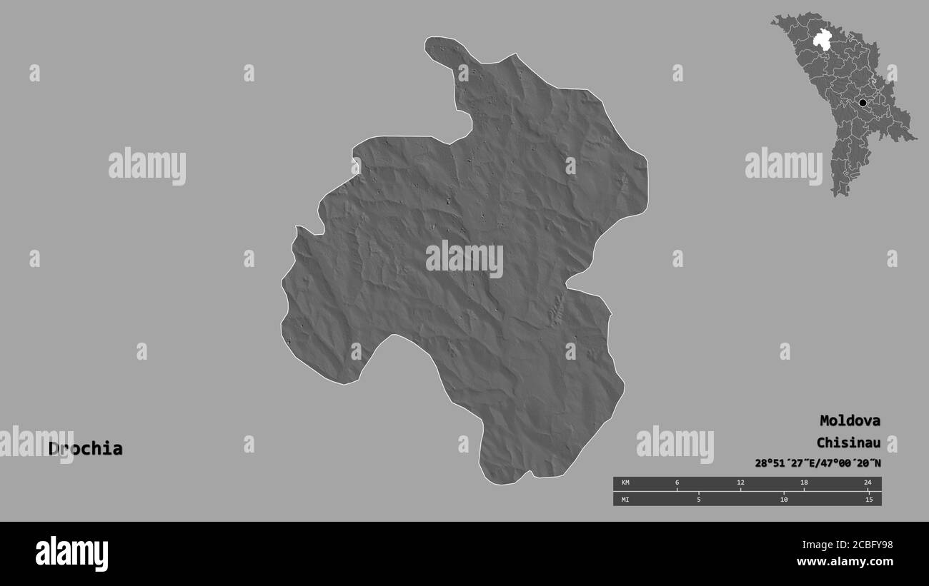 Shape of Drochia, district of Moldova, with its capital isolated on ...
