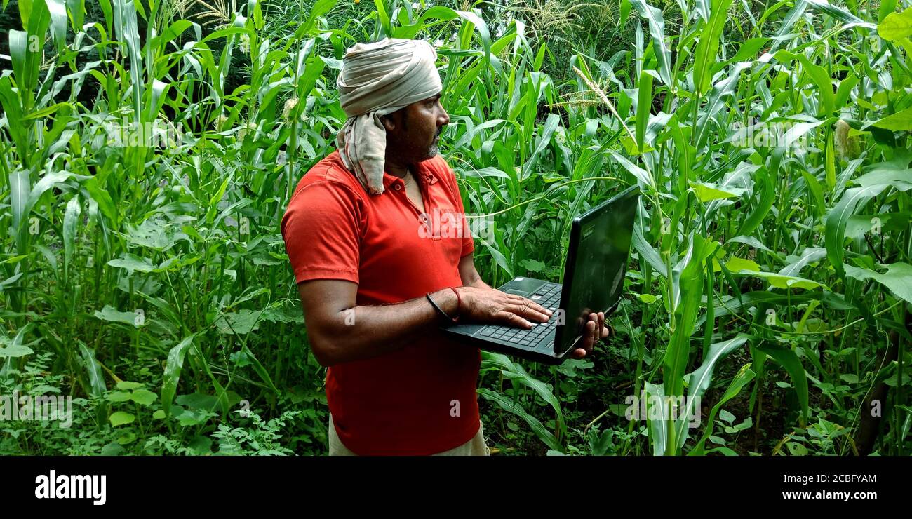 DISTRICT KATNI, INDIA - AUGUST 14, 2019: An indian village male farmer ...