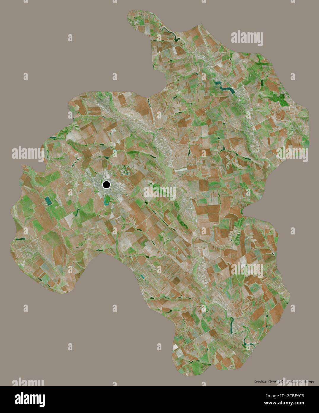 Shape of Drochia, district of Moldova, with its capital isolated on a ...