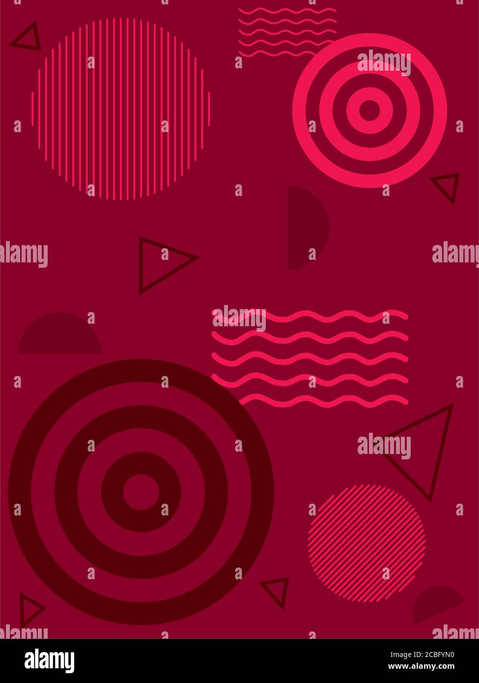 red background with circular and abstract shapes over white background ...