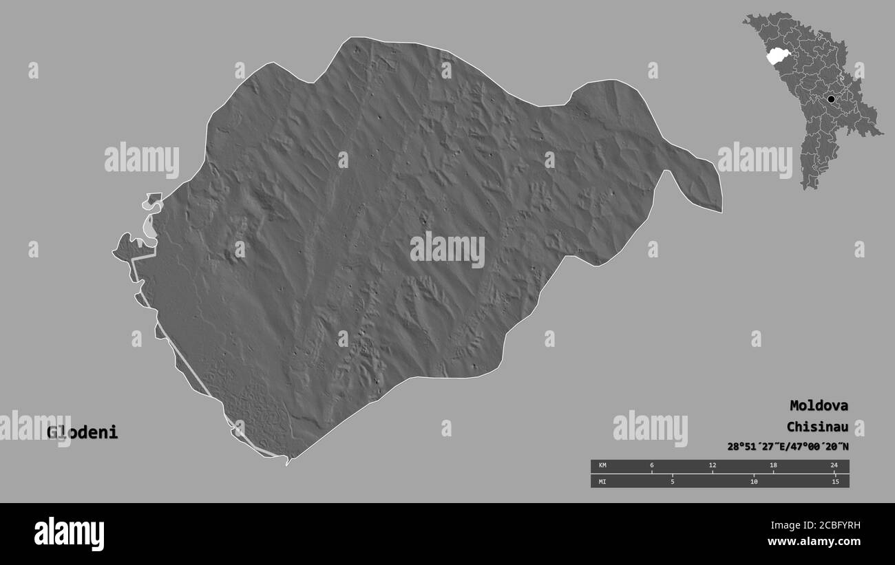 Shape of Glodeni, district of Moldova, with its capital isolated on ...