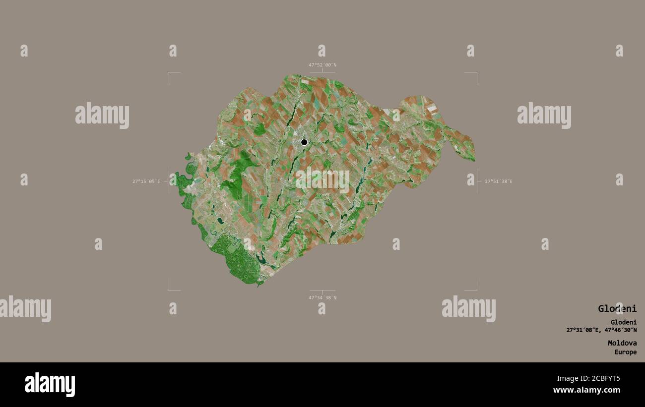 Area of Glodeni, district of Moldova, isolated on a solid background in ...