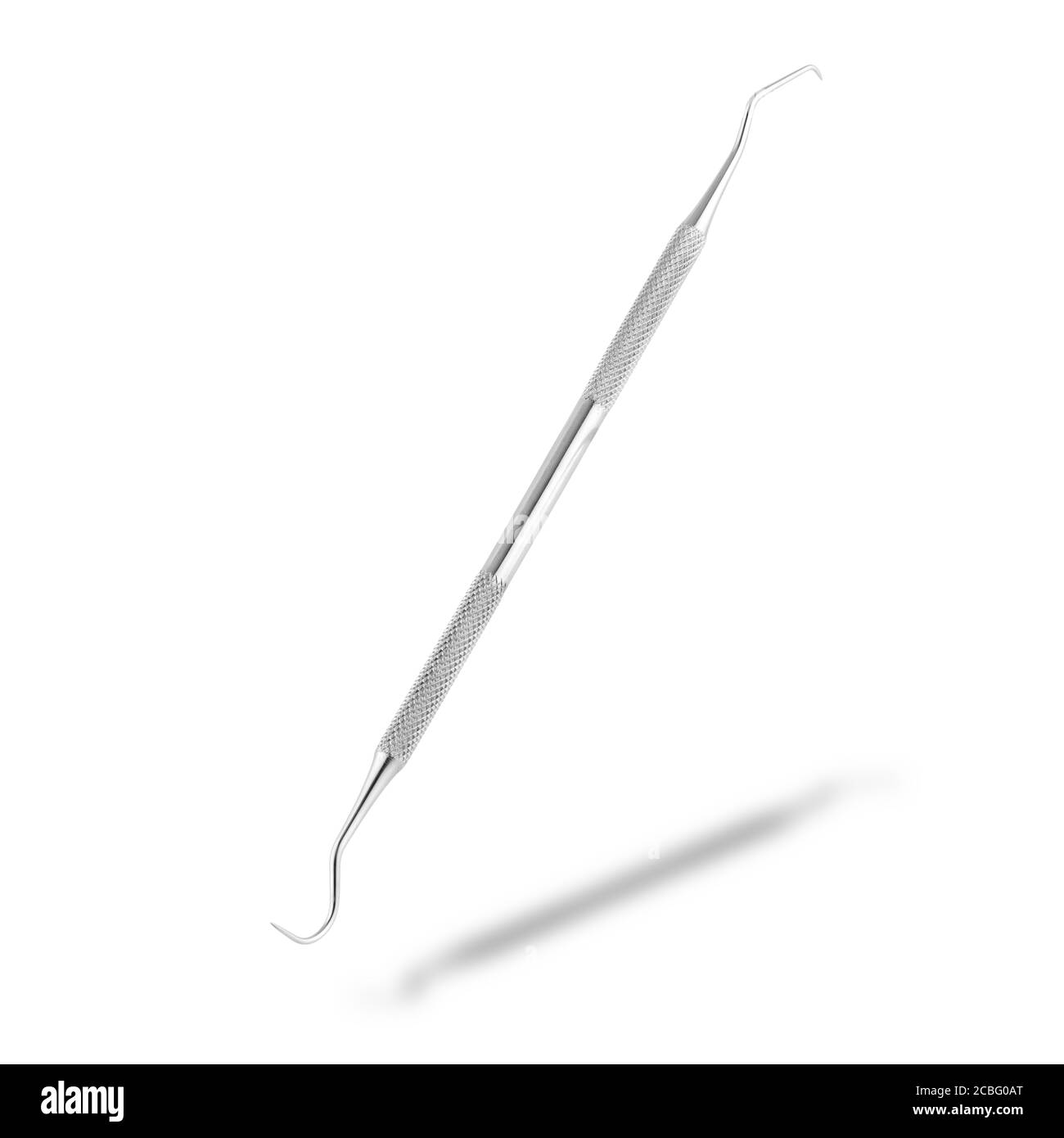 Double ended dentist's scaler and sickle probe dental explorer on white ...