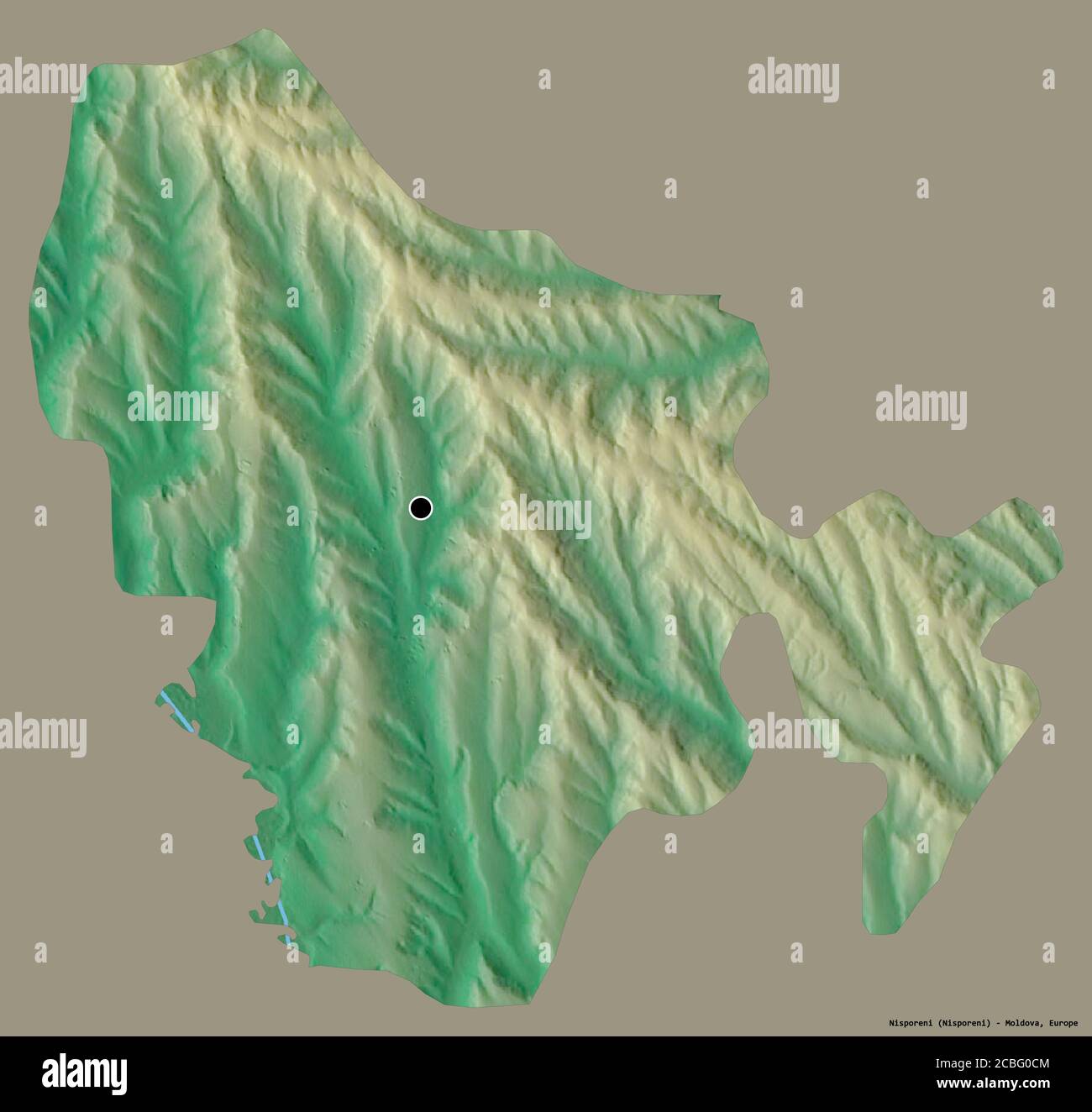 Shape of Nisporeni, district of Moldova, with its capital isolated on a ...