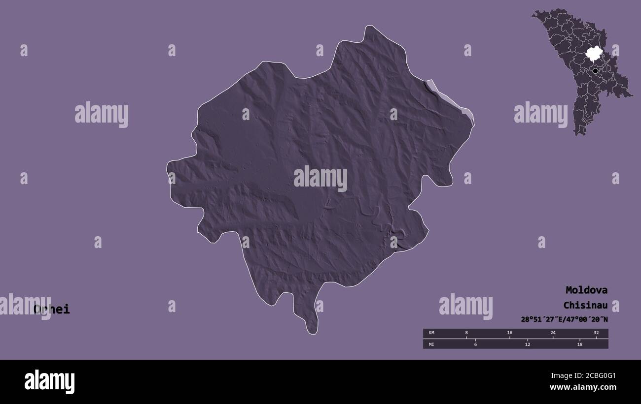 Shape of Orhei, district of Moldova, with its capital isolated on solid ...