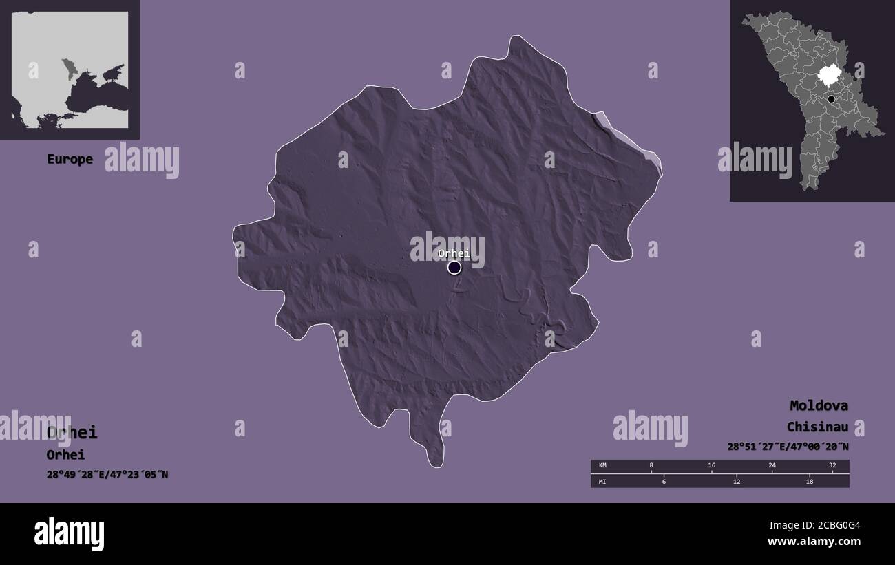 Shape of Orhei, district of Moldova, and its capital. Distance scale ...