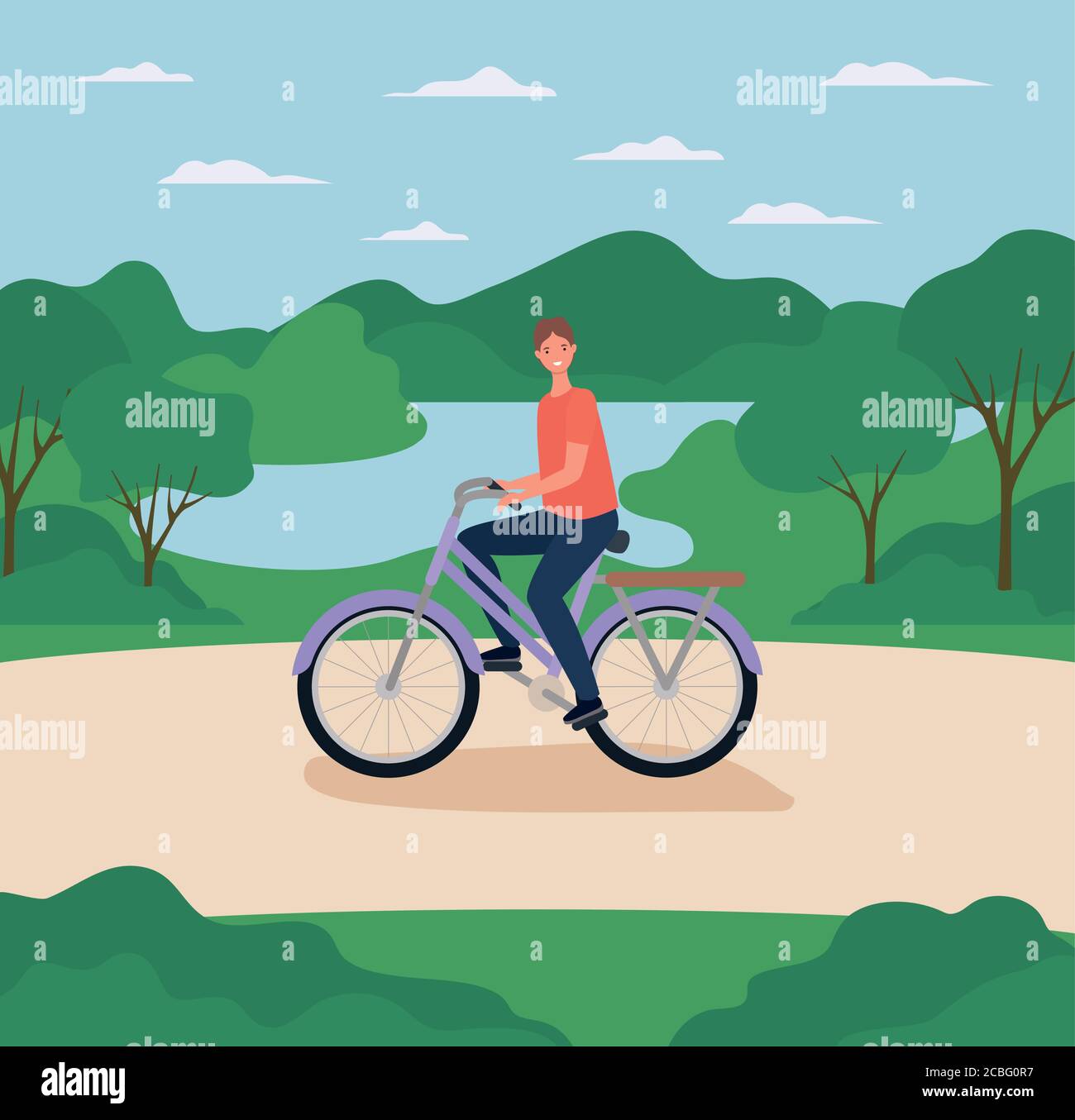 man cartoon riding bike at park design, Nature outdoor and season theme ...