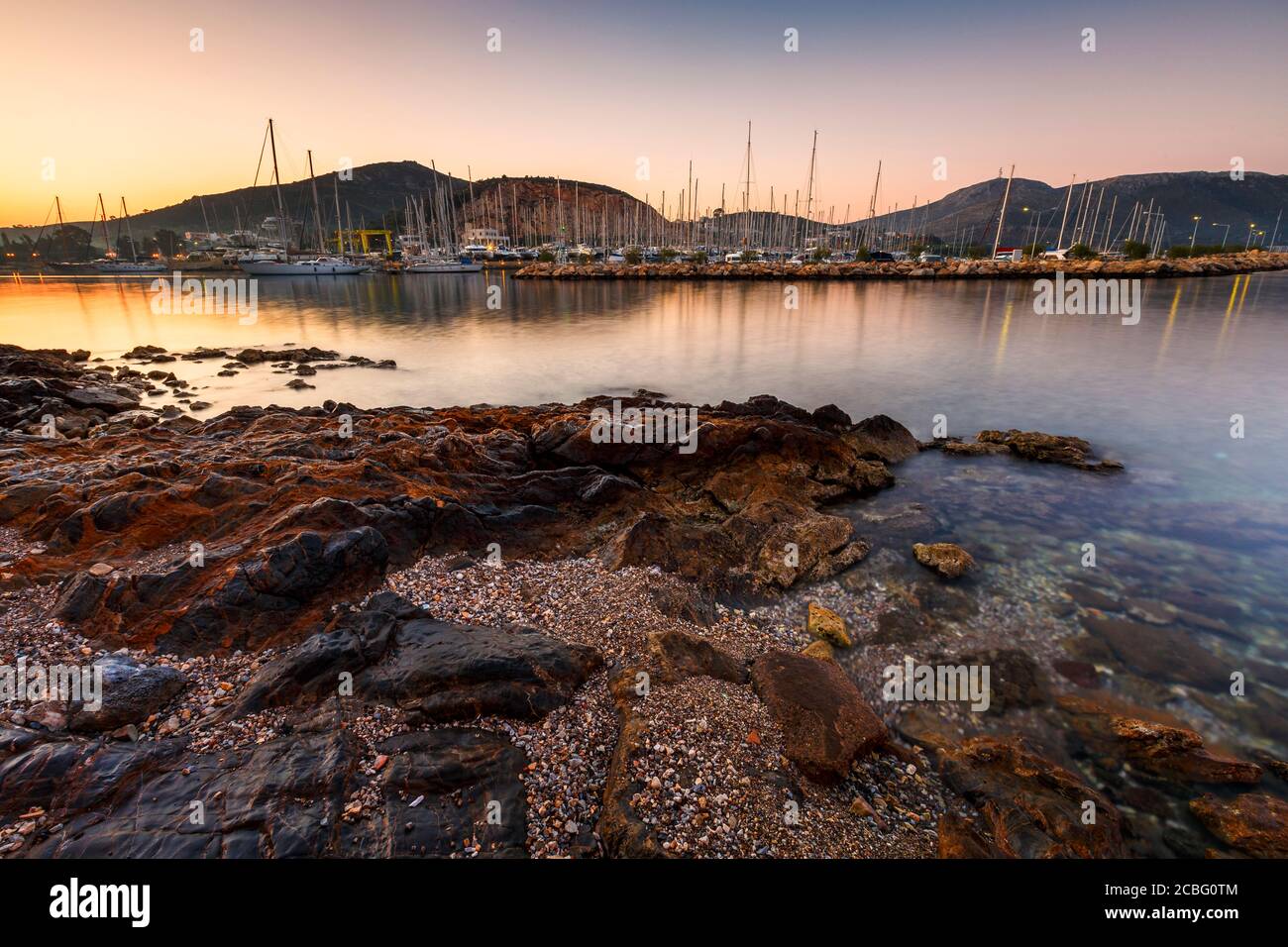View of a marina in Lakki village on Leros island in Greece Stock Photo ...